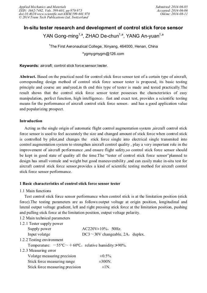 In Situ Tester Research and Development of Control Stick Force Sensor ...