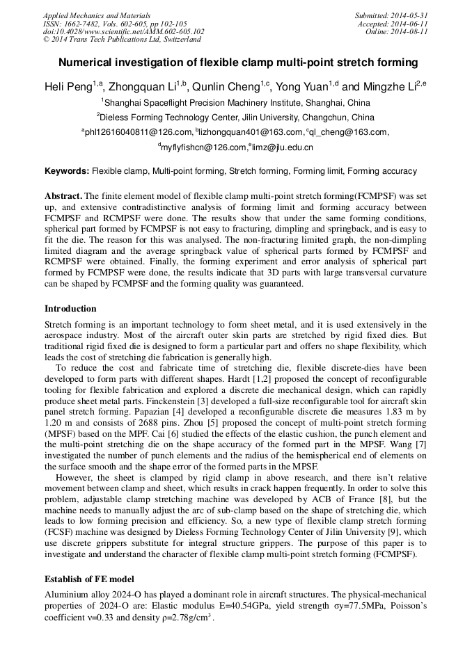 Numerical Investigation of Flexible Clamp Multi-Point Stretch Forming ...