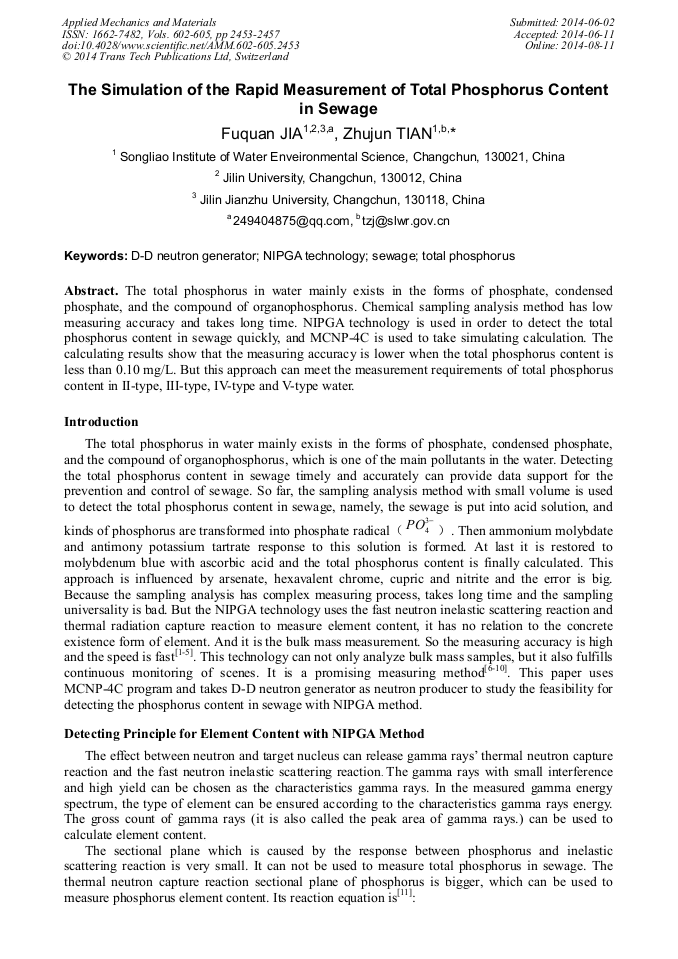 The Simulation of the Rapid Measurement of Total Phosphorus Content in ...