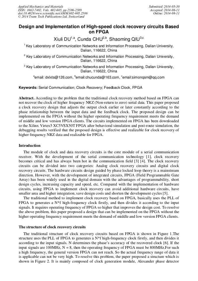 Design and Implementation of High-Speed Clock Recovery Circuits Based ...