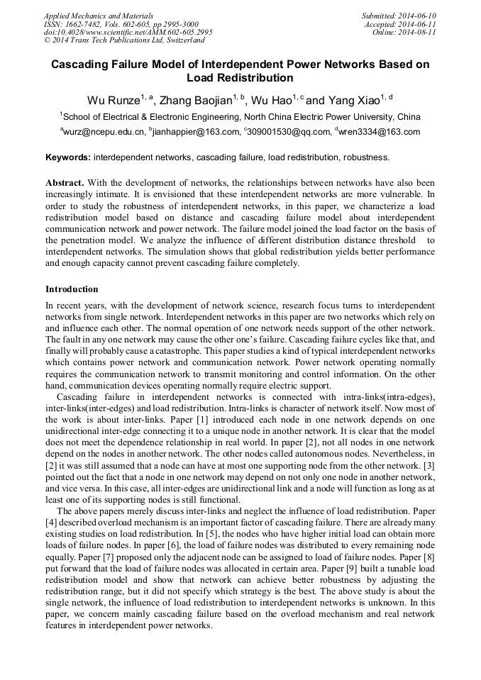 Cascading Failure Model of Interdependent Power Networks Based on Load Redistribution ...