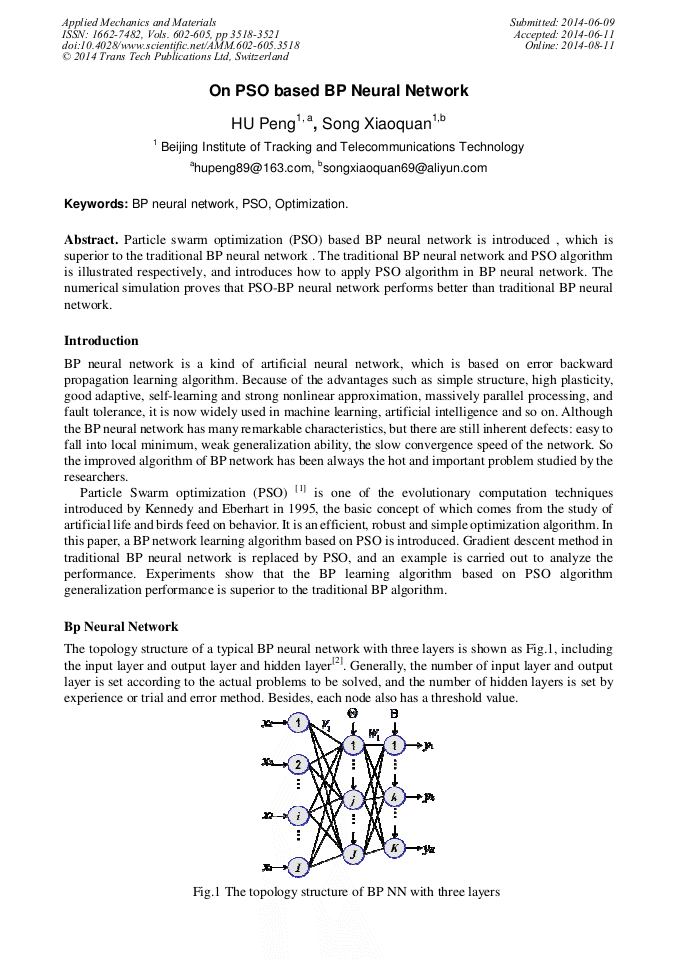 On PSO Based BP Neural Network | Scientific.Net