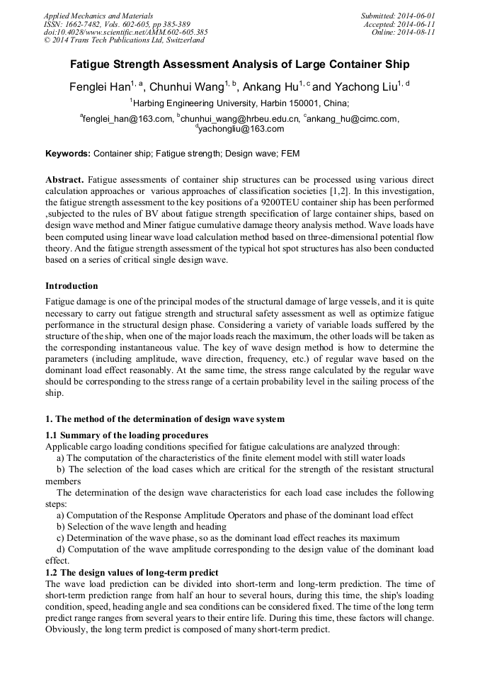 Fatigue Strength Assessment Analysis of Large Container Ship ...