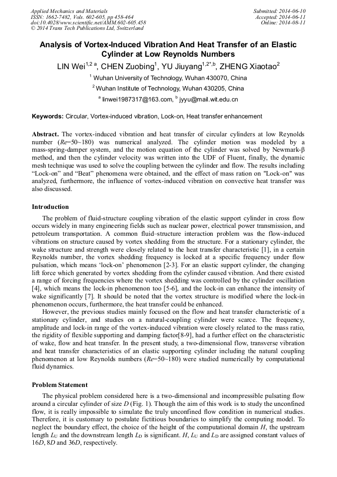 Analysis of Vortex-Induced Vibration and Heat Transfer of an Elastic ...
