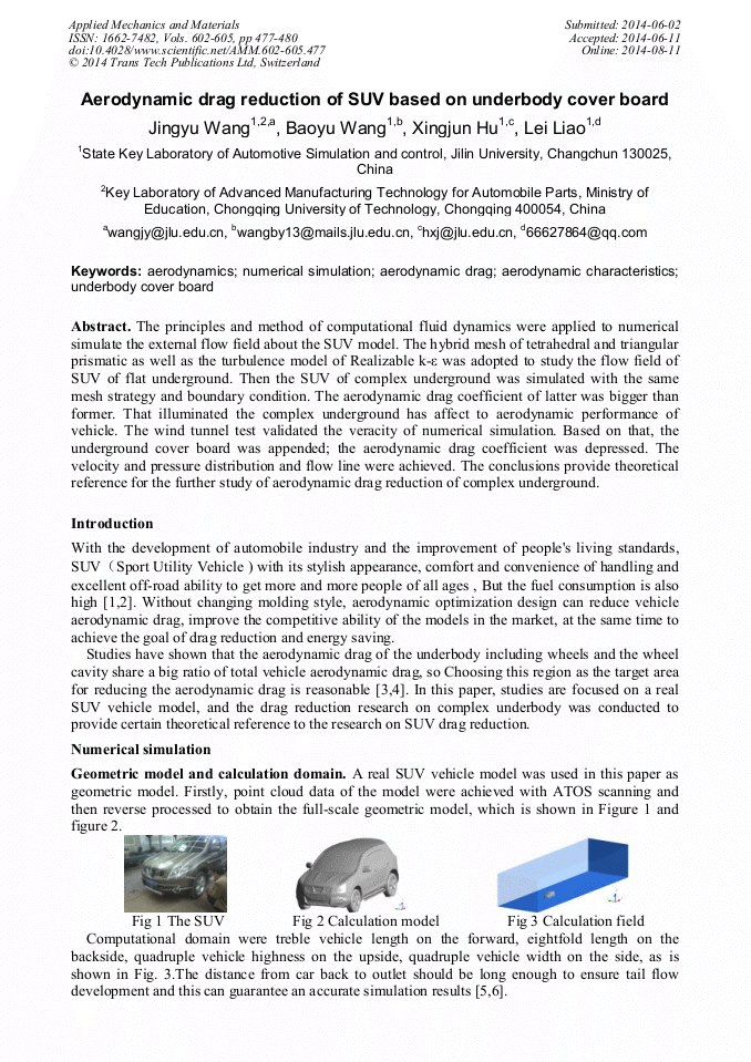 Aerodynamic Drag Reduction of SUV Based on Underbody Cover Board ...