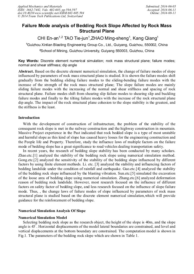 Failure Mode Analysis of Bedding Rock Slope Affected by Rock Mass ...