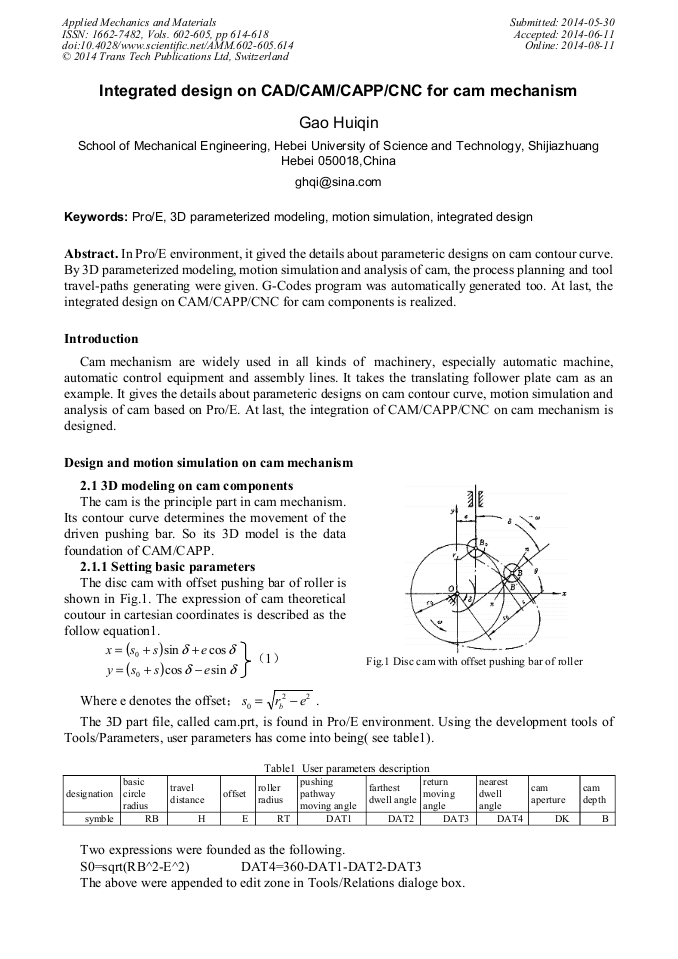 Integrated Design on CAD/CAM/CAPP/CNC for Cam Mechanism | Scientific.Net