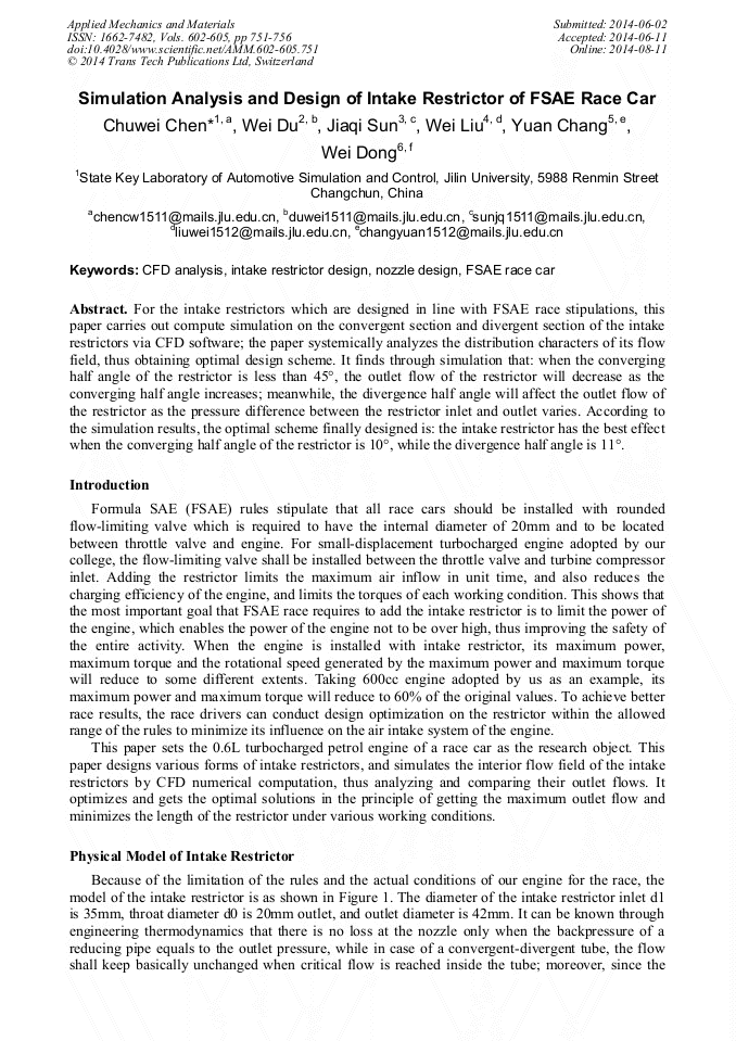 Simulation Analysis and Design of Intake Restrictor of FSAE Race Car ...