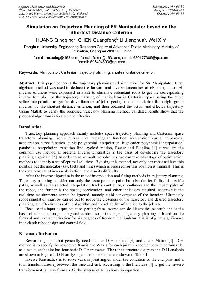 Simulation on Trajectory Planning of 6R Manipulator Based on the ...