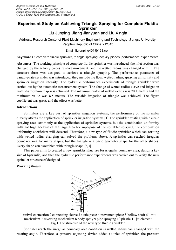 Experiment Study on Achieving Triangle Spraying for Complete Fluidic ...