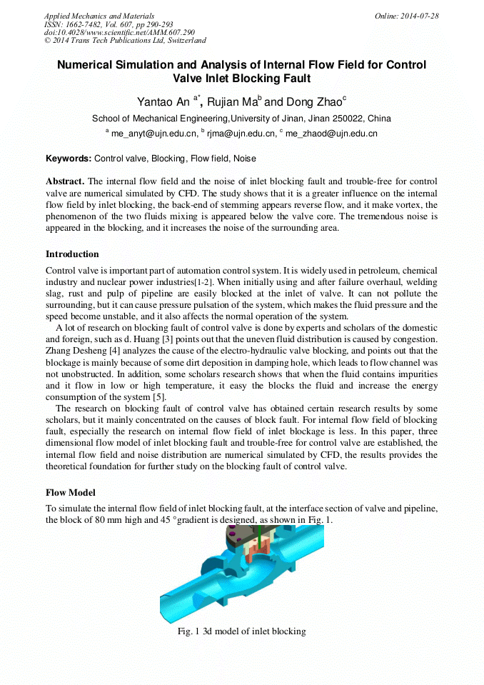 Numerical Simulation and Analysis of Internal Flow Field for Control ...