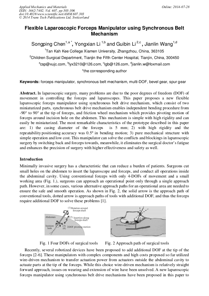 Flexible Laparoscopic Forceps Manipulator Using Synchronous Belt ...