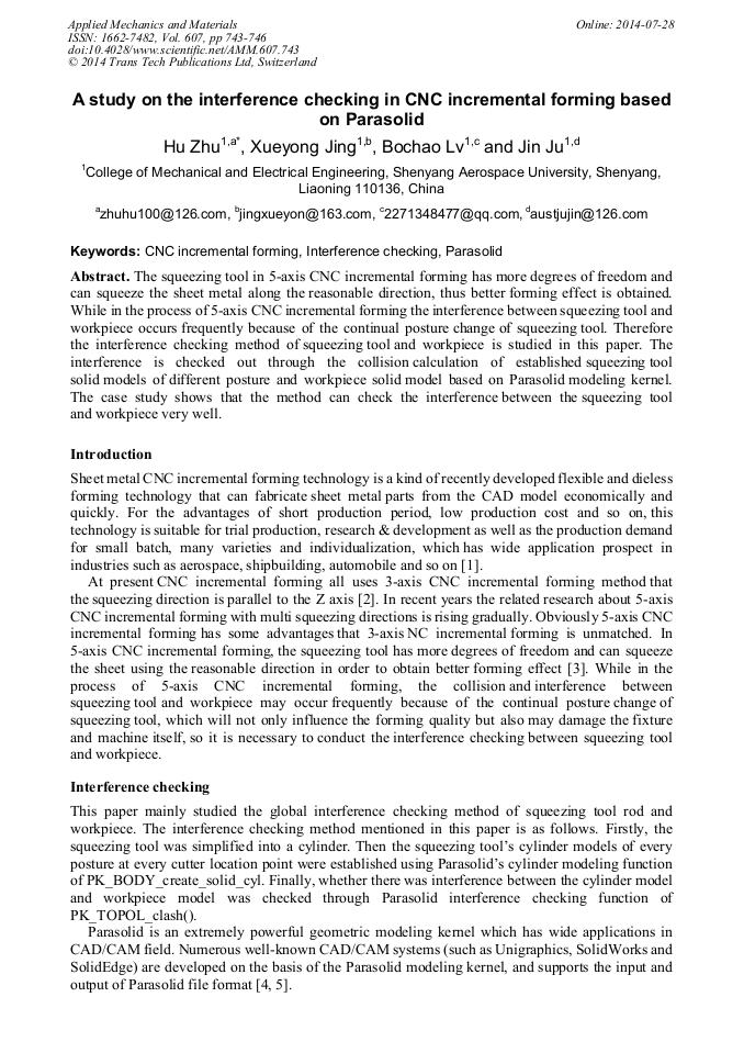 A Study on the Interference Checking in CNC Incremental Forming Based ...