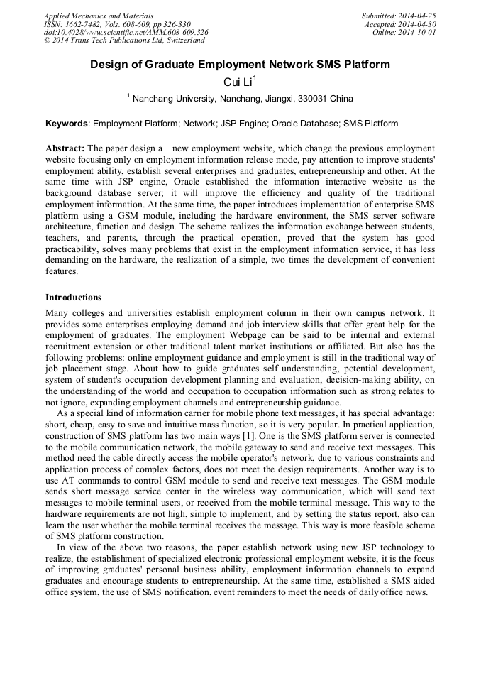 Design of Graduate Employment Network SMS Platform | Scientific.Net
