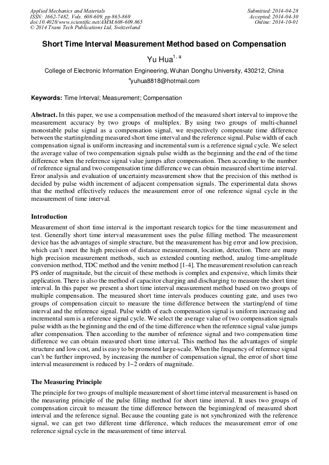 Short Time Interval Measurement Method Based on Compensation ...