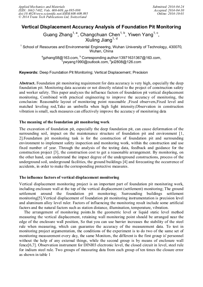 Vertical Displacement Accuracy Analysis of Foundation Pit Monitoring ...