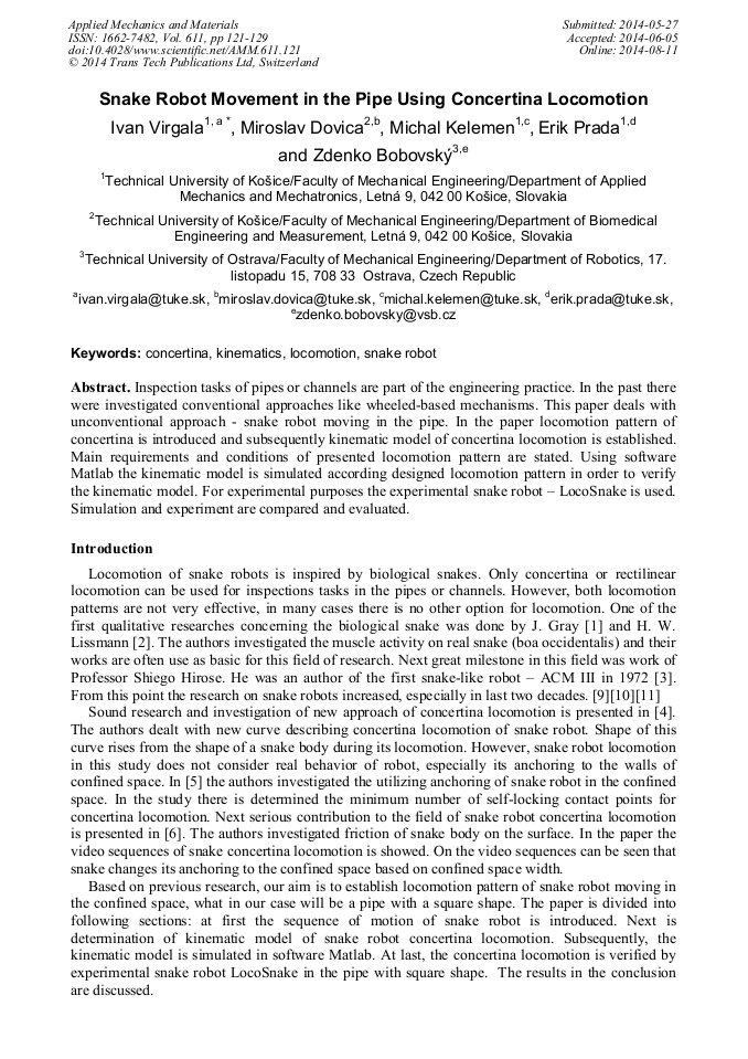 Snake Robot Movement in the Pipe Using Concertina Locomotion ...