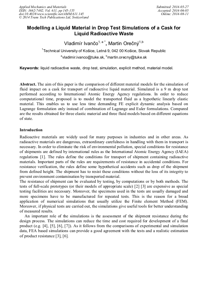 Modelling a Liquid Material in Drop Test Simulations of a Cask for ...