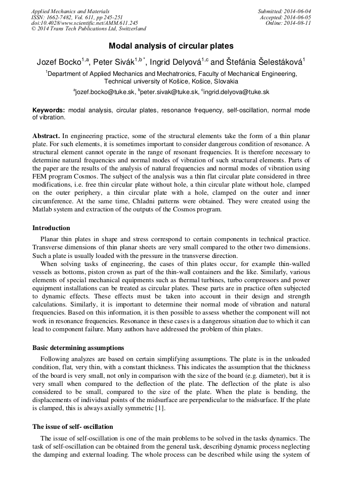Modal Analysis of Circular Plates | Scientific.Net