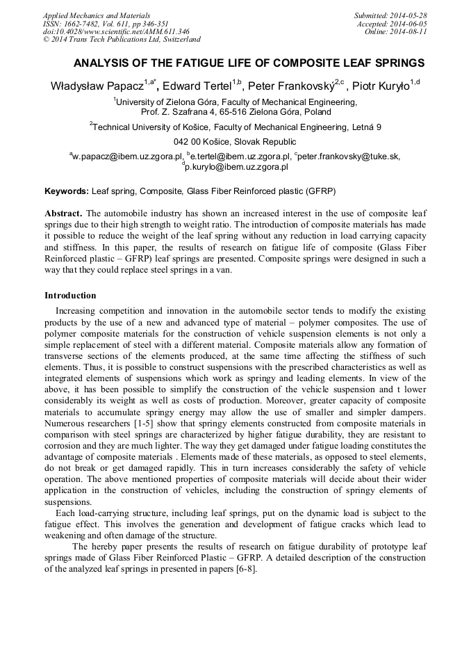 Analysis of the Fatigue Life of Composite Leaf Springs | Scientific.Net