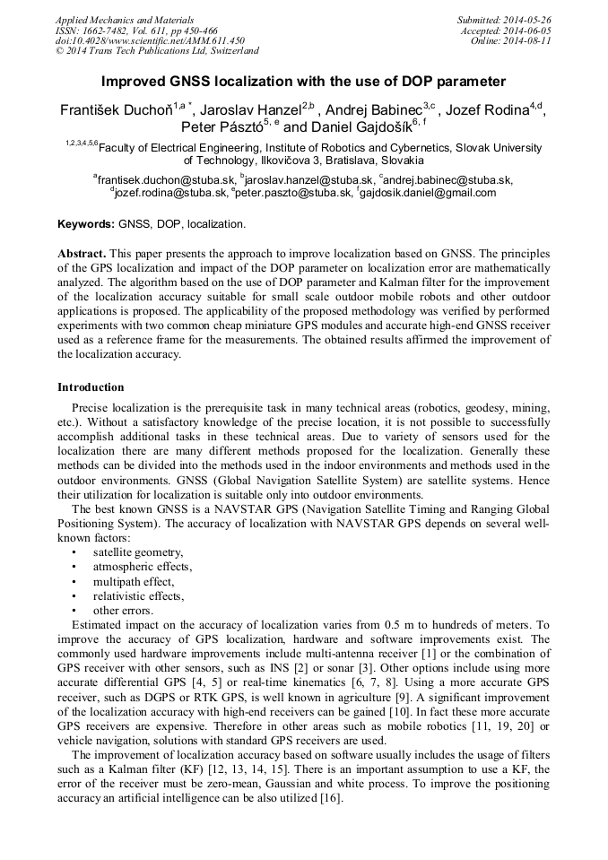 Improved GNSS Localization with the Use of DOP Parameter | Scientific.Net