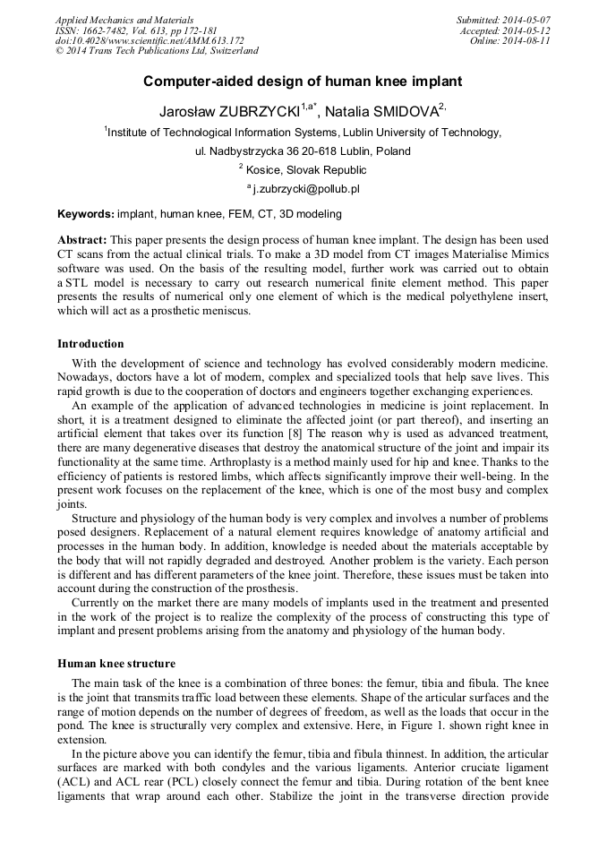 Computer-Aided Design of Human Knee Implant | Scientific.Net