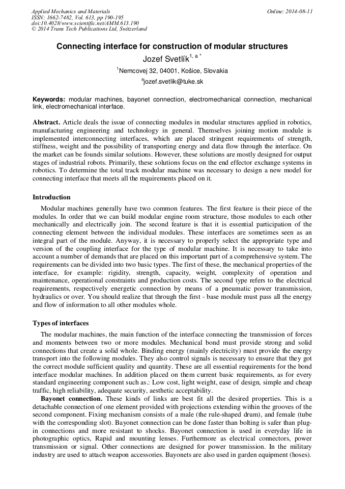 Connecting Interface for Construction of Modular Structures ...