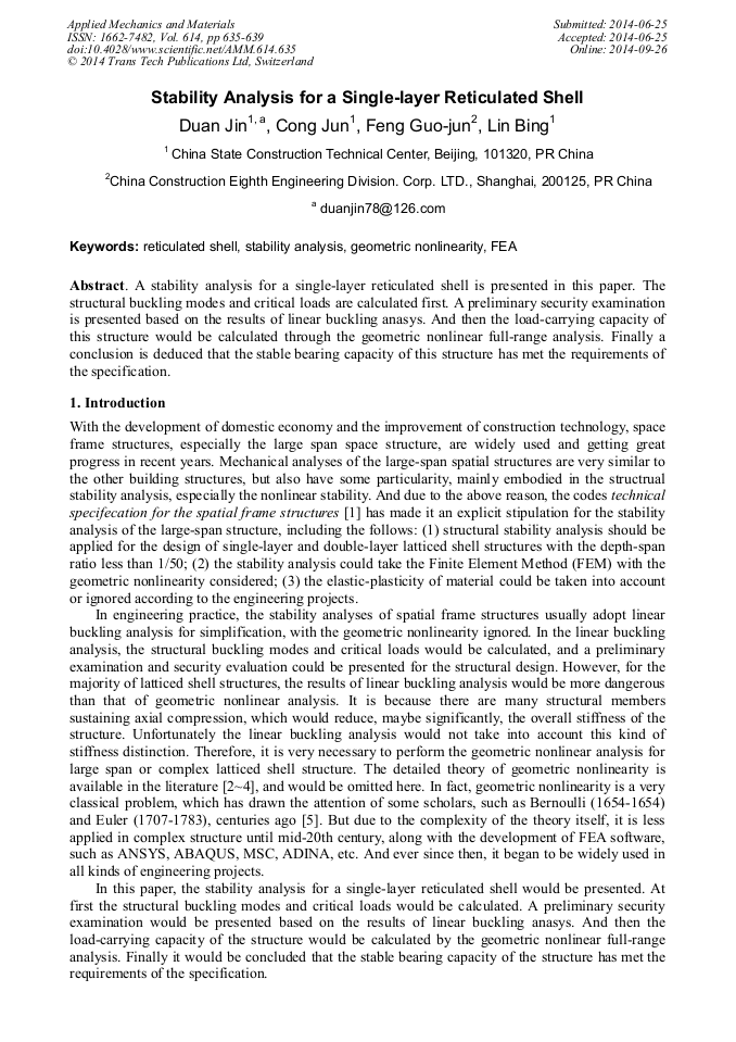 Stability Analysis for a Single-Layer Reticulated Shell | Scientific.Net