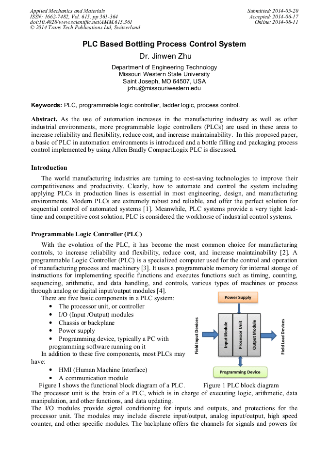 PLC Based Bottling Process Control System | Scientific.Net