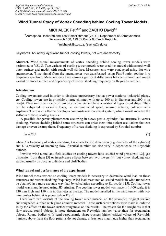 Wind Tunnel Study of Vortex Shedding behind Cooling Tower Models ...