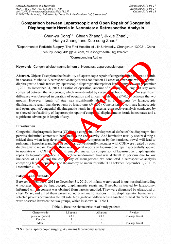 RETRACTED: Comparison between Laparoscopic and Open Repair of ...
