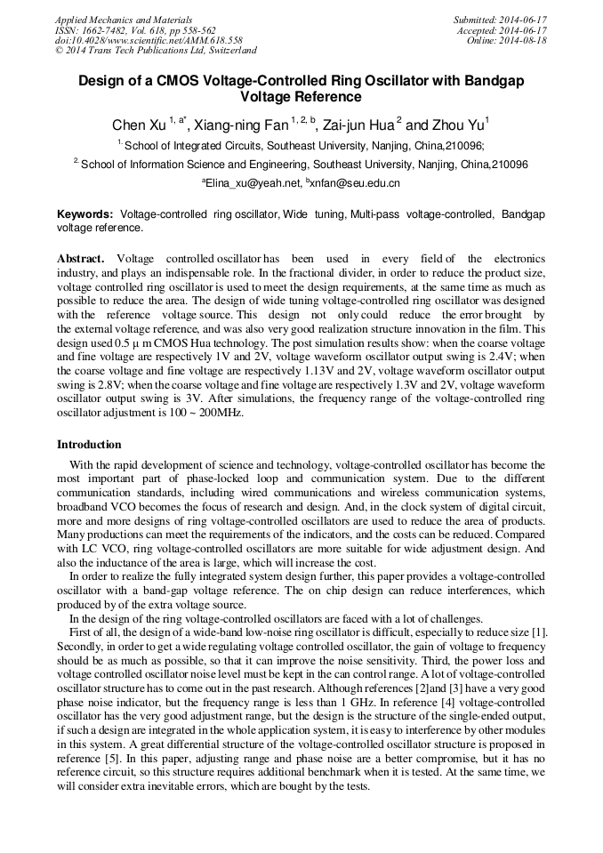 Design of a CMOS Voltage-Controlled Ring Oscillator with Bandgap ...