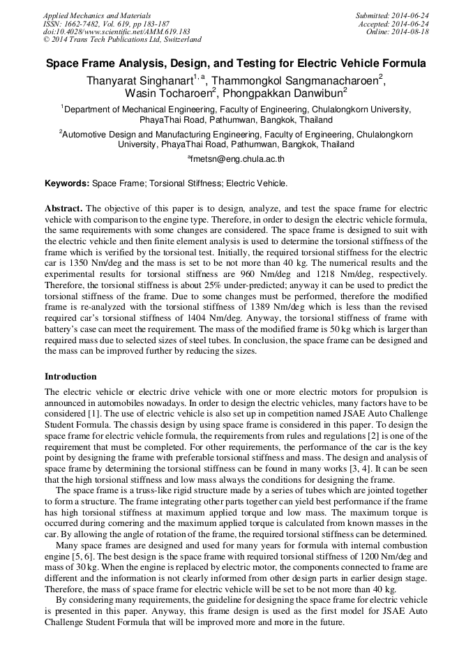 Space Frame Analysis, Design, and Testing for Electric Vehicle Formula ...