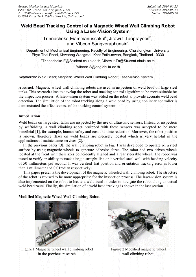 Weld Bead Tracking Control of a Magnetic Wheel Wall Climbing Robot ...