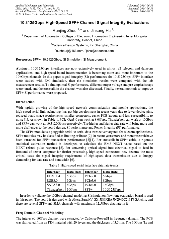10.3125Gbps High-Speed SFP+ Channel Signal Integrity Evaluations ...