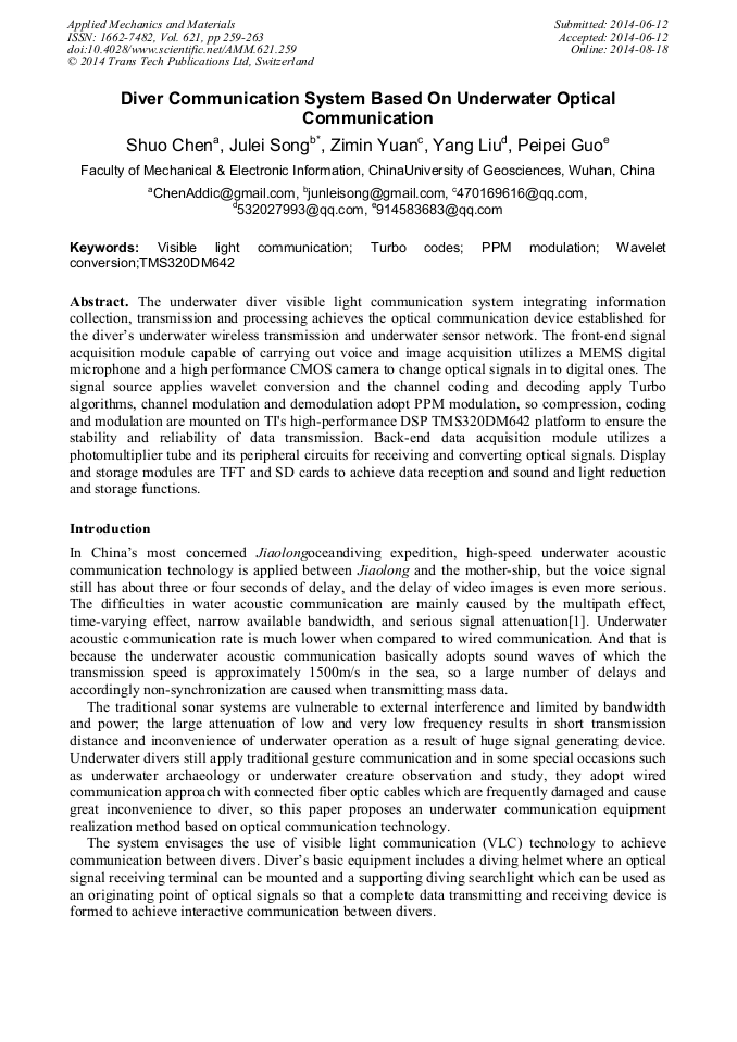 Diver Communication System Based on Underwater Optical Communication ...