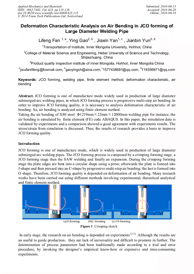 Deformation Characteristic Analysis on Air Bending in JCO Forming of ...