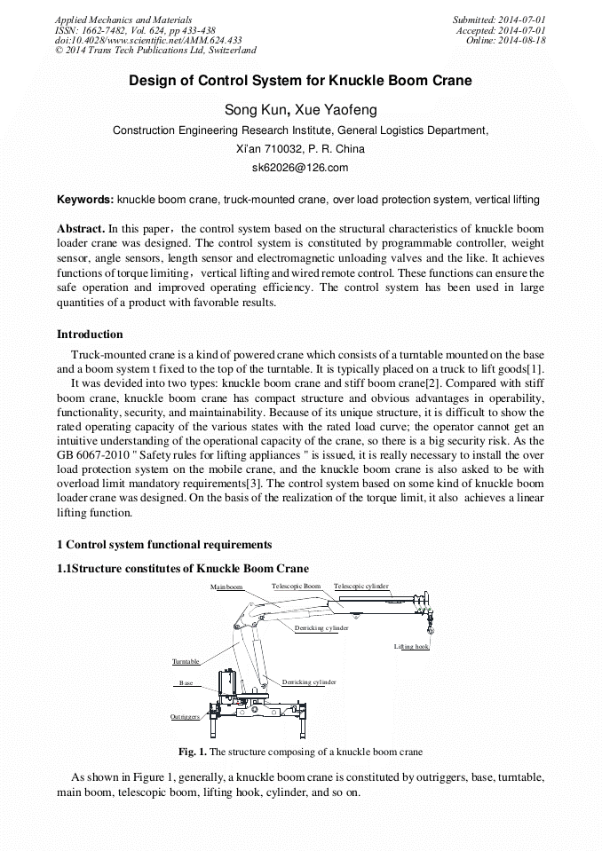 Design of Control System for Knuckle Boom Crane | Scientific.Net