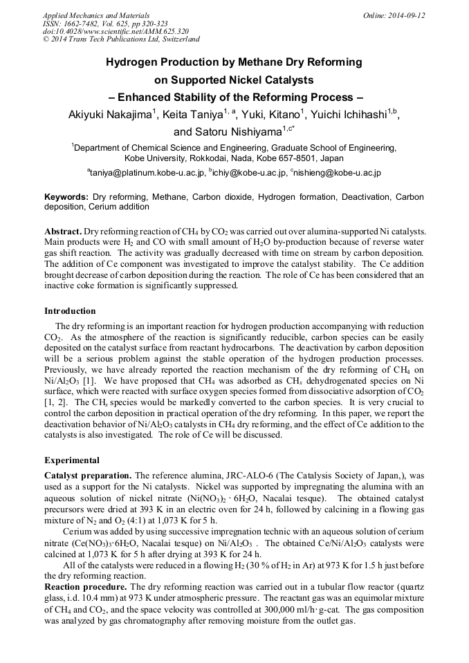 Hydrogen Production by Methane Dry Reforming on Supported Nickel ...