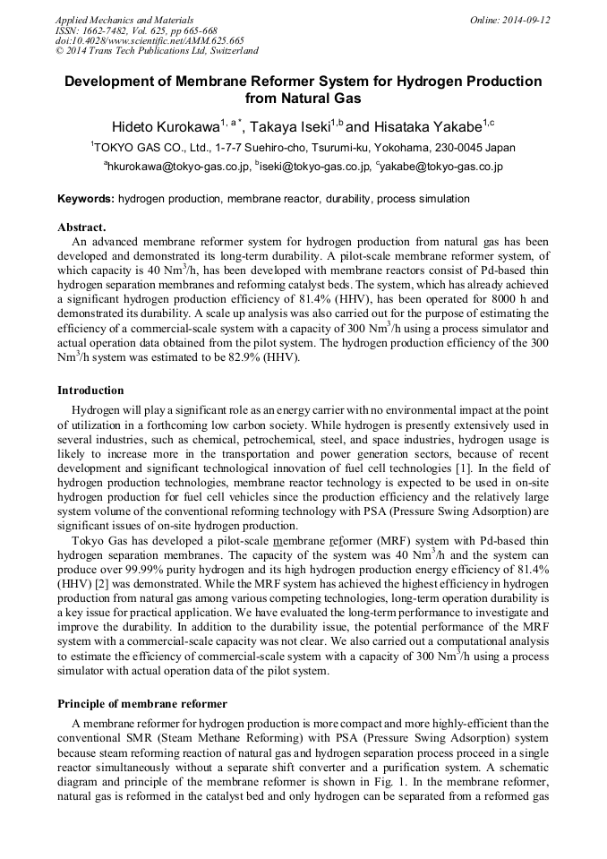 Development of Membrane Reformer System for Hydrogen Production from ...