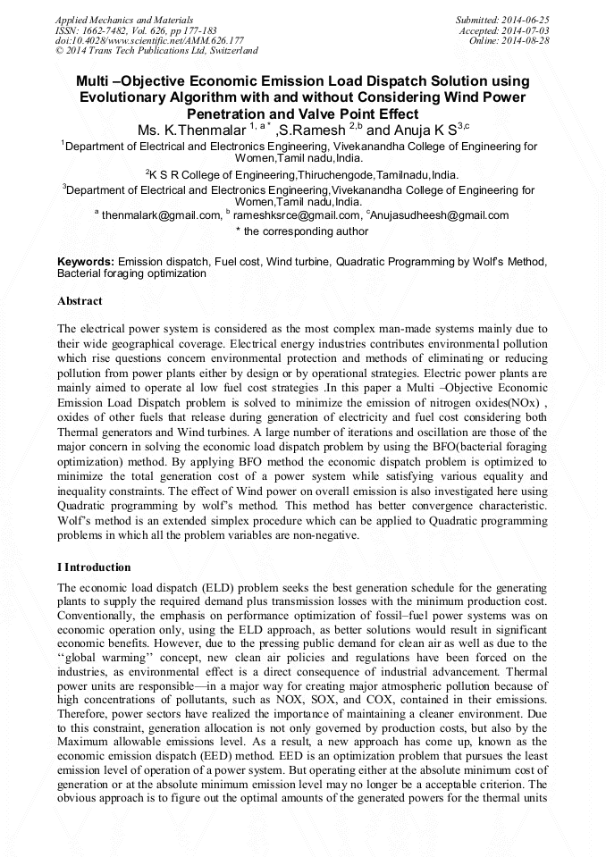 Multi-Objective Economic Emission Load Dispatch Solution Using Evolutionary Algorithm with and ...