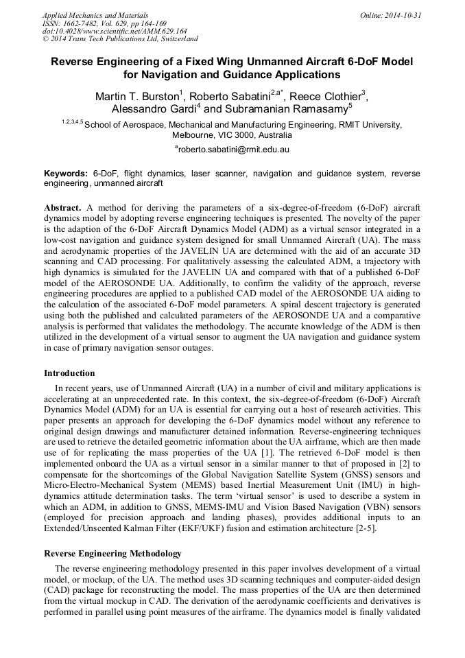 Reverse Engineering of a Fixed Wing Unmanned Aircraft 6-DoF Model for ...