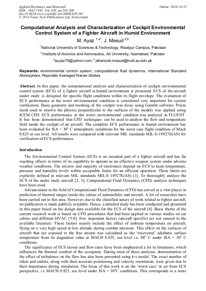 Computational Analysis and Characterization of Cockpit Environmental ...