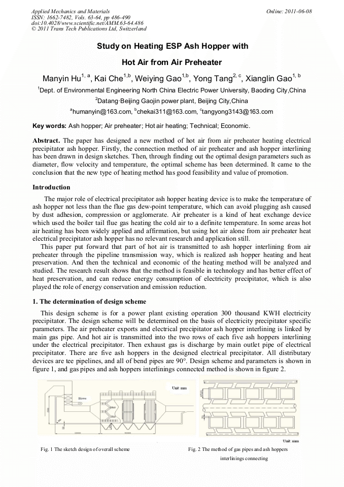 Study on Heating ESP Ash Hopper with Hot Air from Air Preheater ...