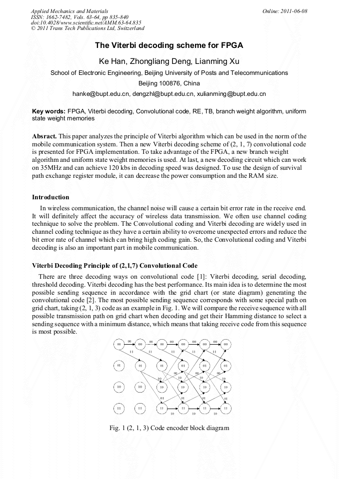 The Viterbi Decoding Scheme for FPGA | Scientific.Net