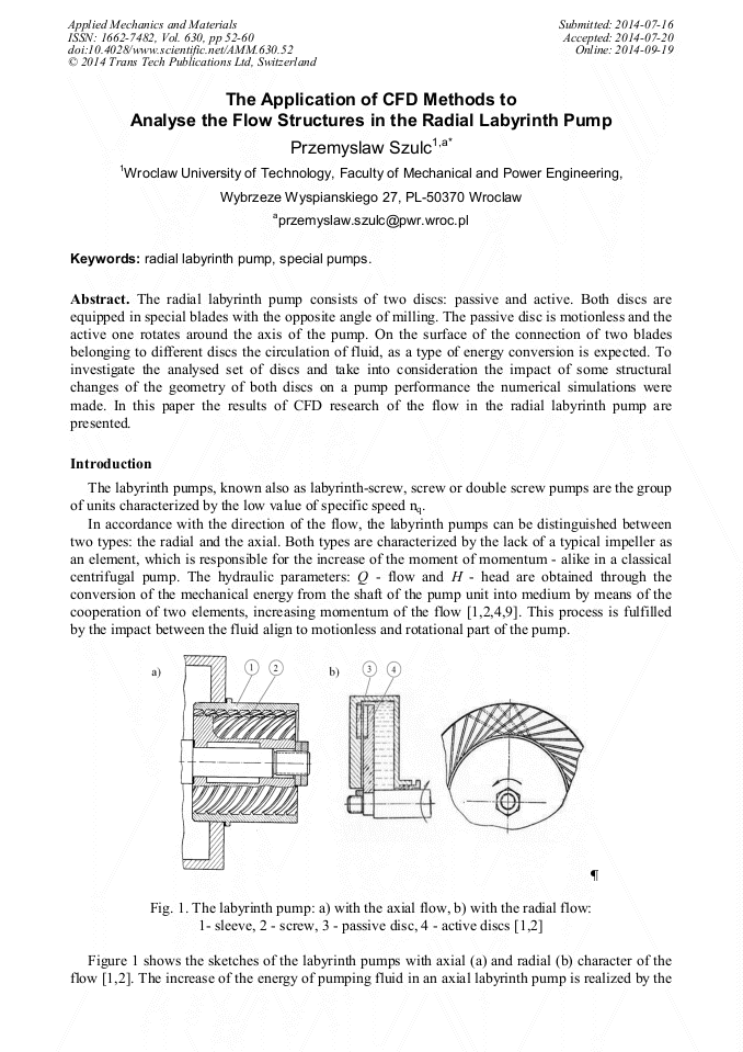 The Application of CFD Methods to Analyse the Flow Structures in the ...