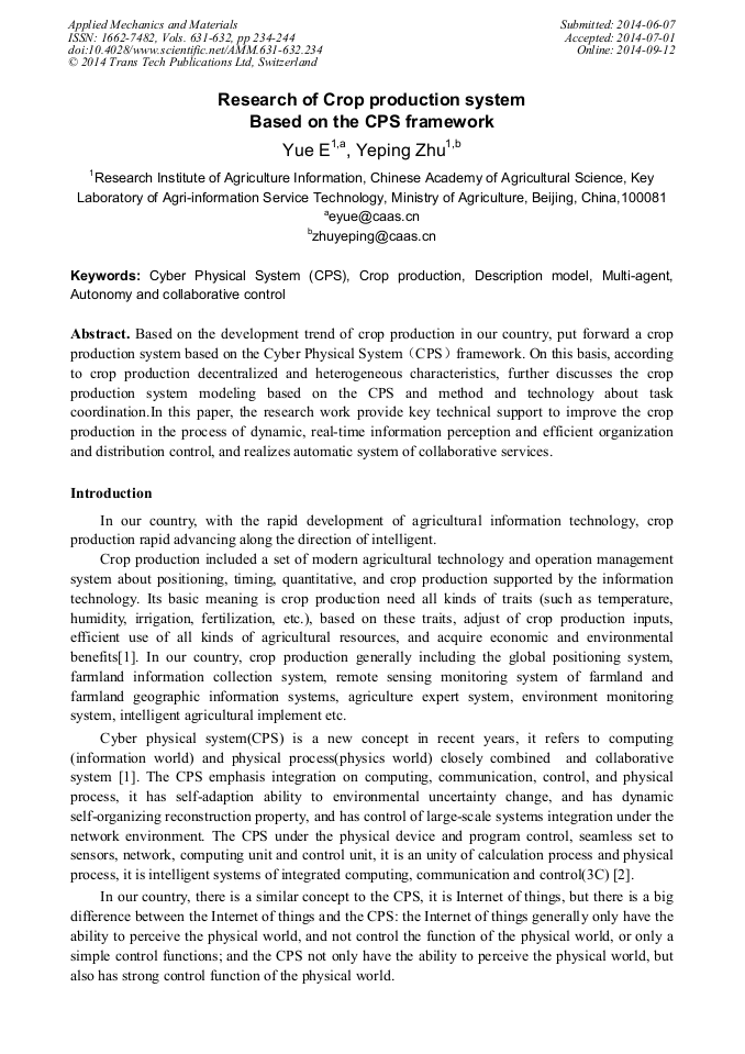 Research of Crop Production System Based on the CPS Framework ...