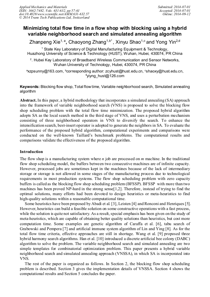 Minimizing Total Flow Time in a Flow Shop with Blocking Using a Hybrid ...