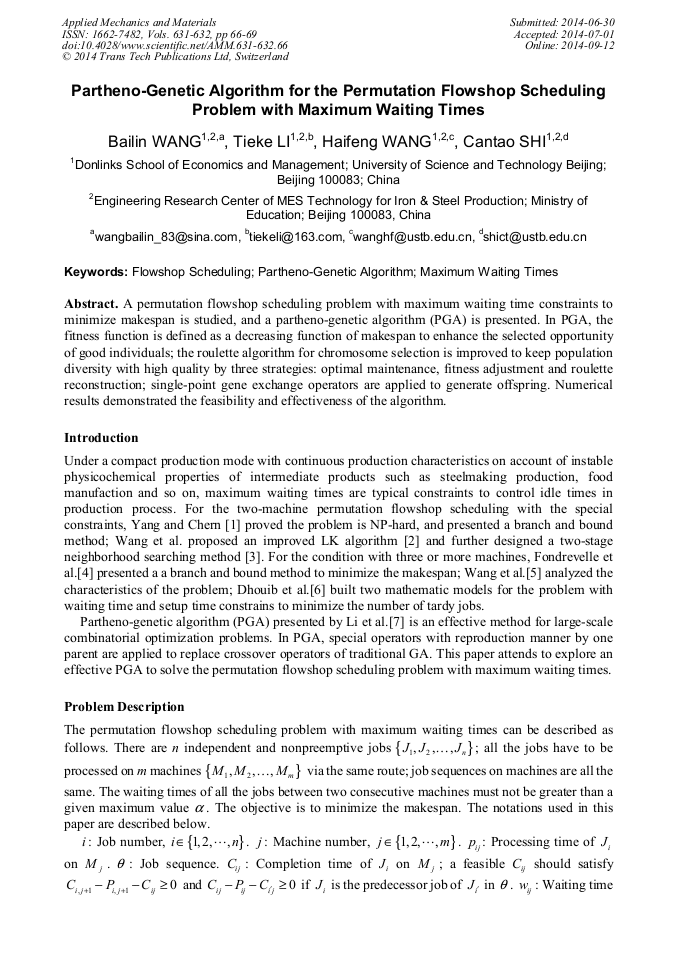 Partheno-Genetic Algorithm for the Permutation Flowshop Scheduling Problem with Maximum Waiting ...
