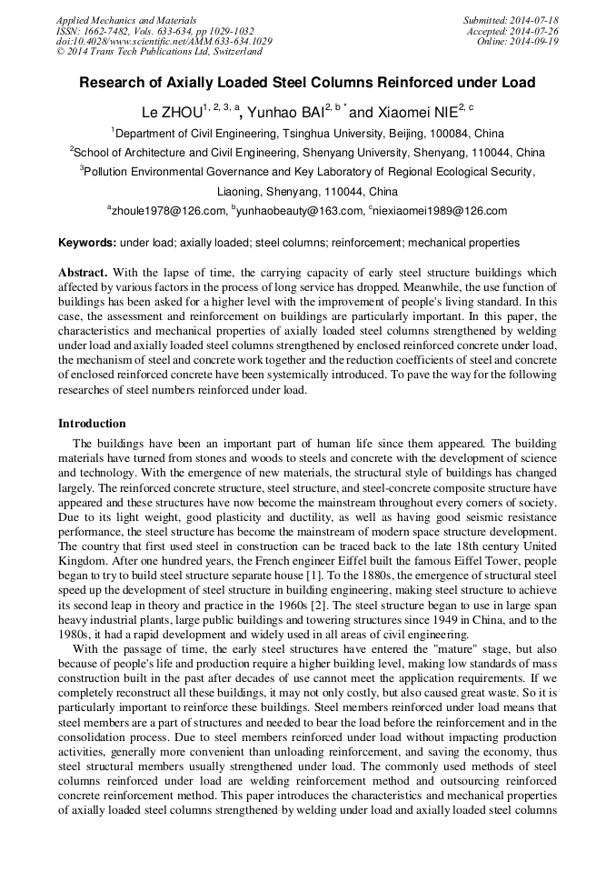 Research of Axially Loaded Steel Columns Reinforced under Load ...